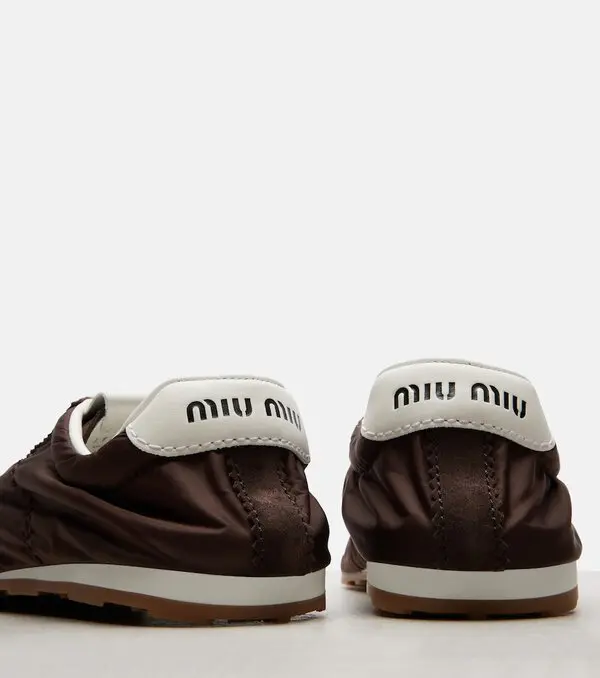 Miu Miu Plume Suede-trimmed Sneakers - Brown