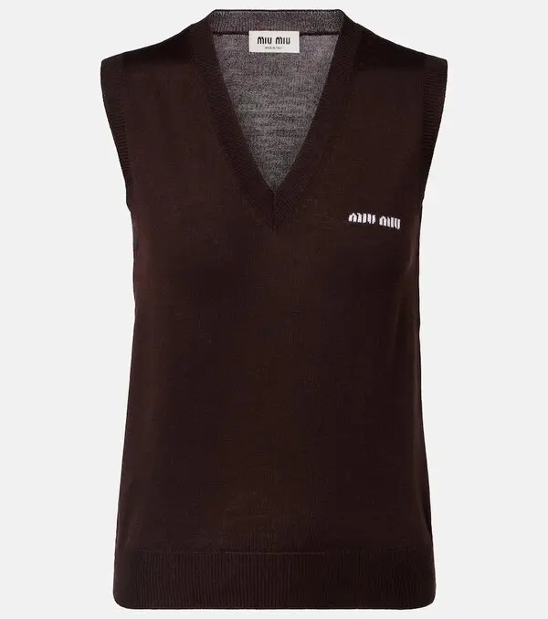Miu Miu Logo Virgin Wool V-neck Sweater Vest