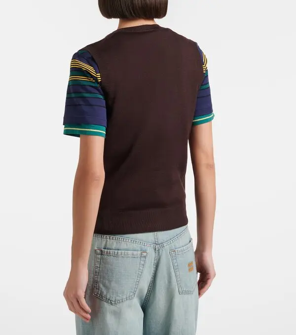 Miu Miu Logo Virgin Wool V-neck Sweater Vest