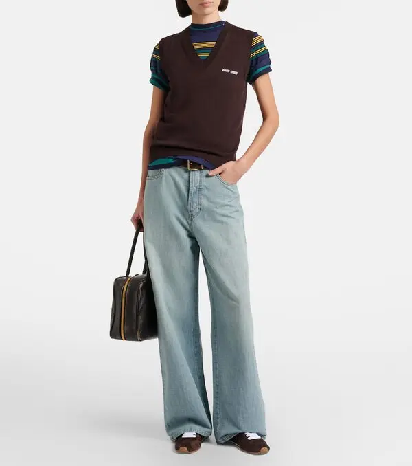 Miu Miu Logo Virgin Wool V-neck Sweater Vest