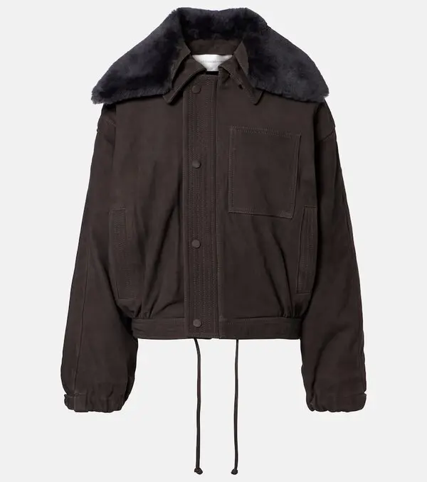 Victoria Beckham Shearling-trimmed Suede Blouson Jacket - Grey