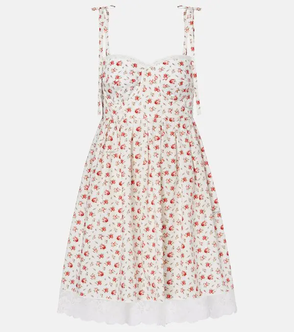 Dolce & Gabbana Floral Lace-trimmed Cotton-blend Poplin Minidress - White