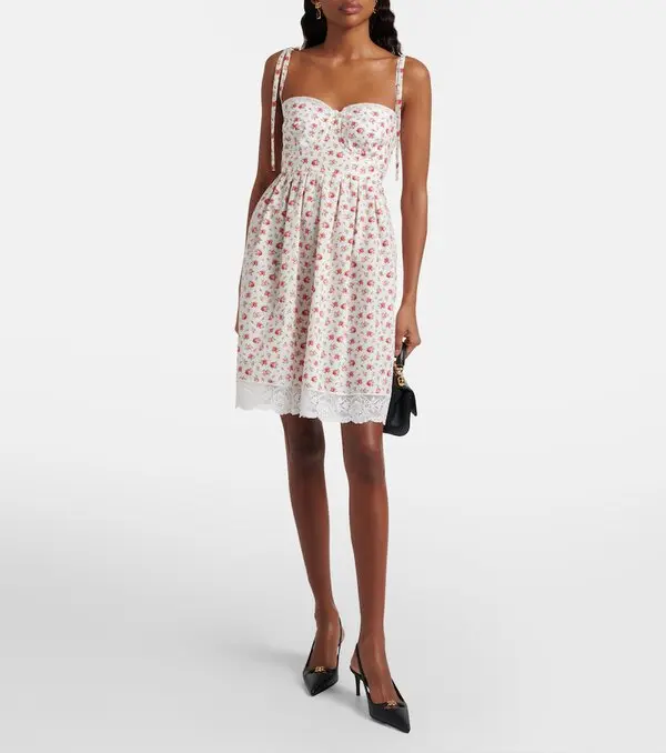 Dolce & Gabbana Floral Lace-trimmed Cotton-blend Poplin Mini Dress