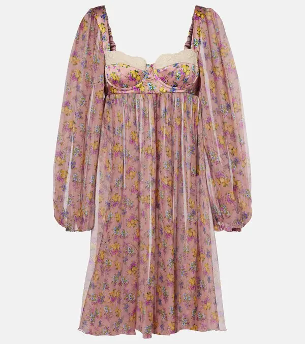 Dolce & Gabbana Floral Lace-trimmed Silk-blend Chiffon Minidress - Pink