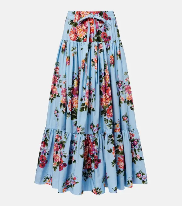 Dolce & Gabbana Floral Cotton Poplin Maxi Skirt - Blue