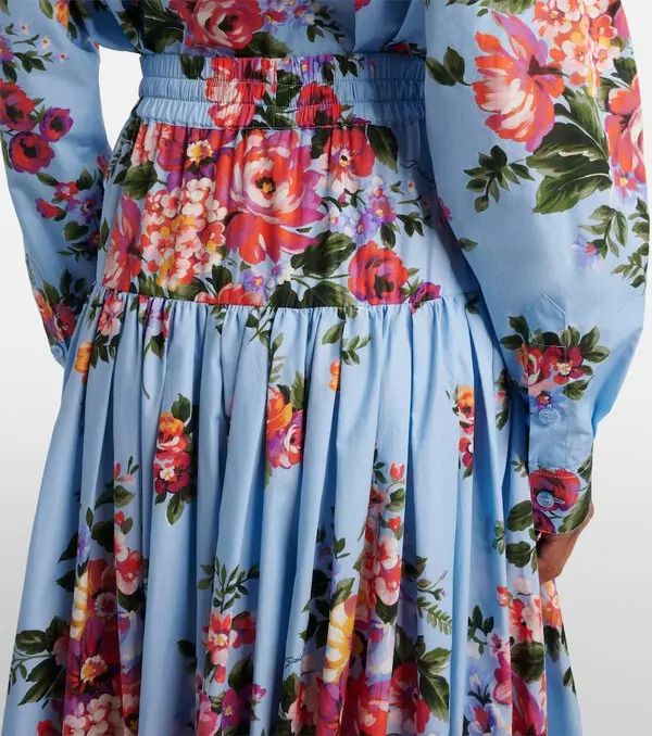 Dolce & Gabbana Floral Cotton Poplin Maxi Skirt - Blue