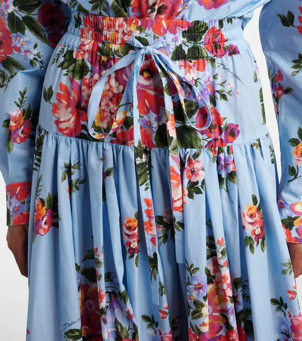 Dolce & Gabbana Floral Cotton Poplin Maxi Skirt - Blue
