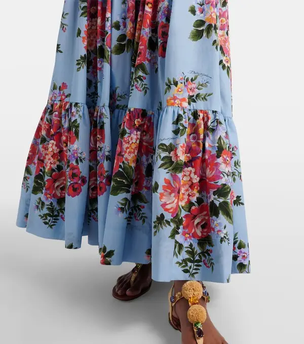 Dolce & Gabbana Floral Cotton Poplin Maxi Skirt - Blue