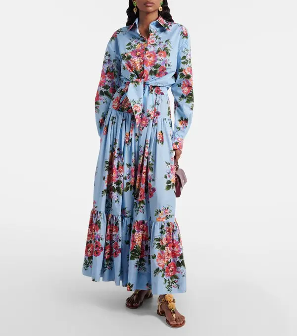 Dolce & Gabbana Floral Cotton Poplin Maxi Skirt - Blue