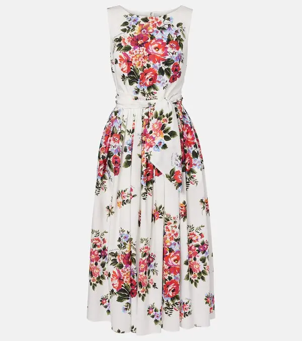 Dolce & Gabbana Floral Cotton Midi Dress - White