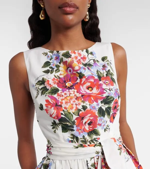 Dolce & Gabbana Floral Cotton Midi Dress - White