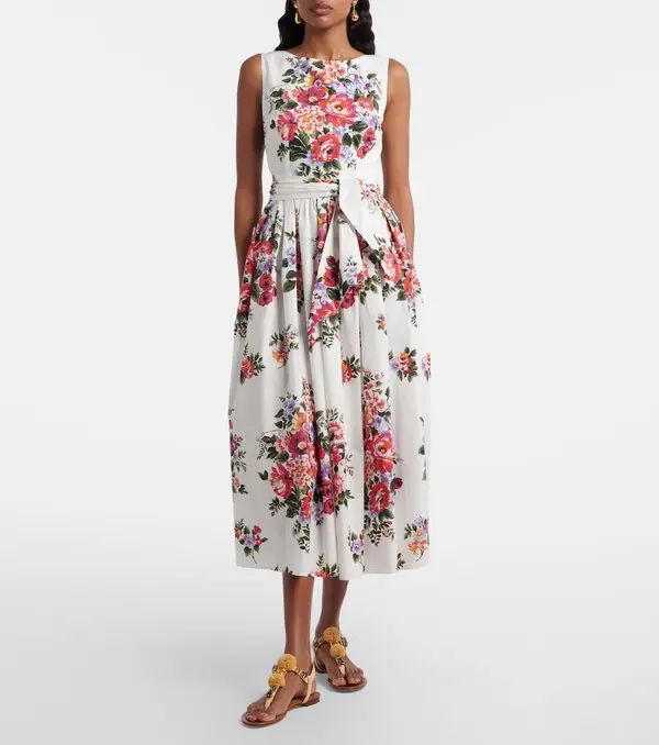 Dolce & Gabbana Floral Cotton Midi Dress - White