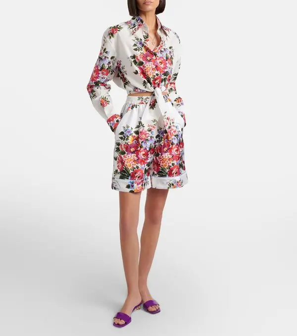 Dolce & Gabbana Floral Silk Twill Bermuda Shorts