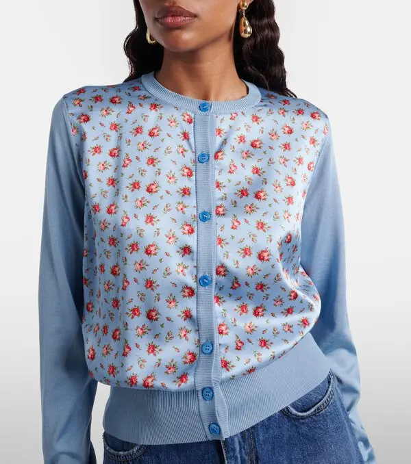 Dolce & Gabbana Floral Paneled Silk Satin Cardigan