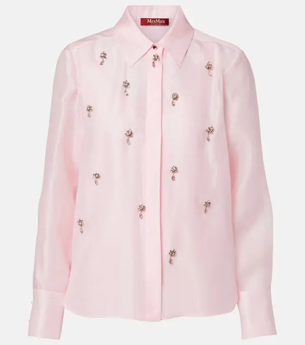 Max Mara Embellished Silk Shirt - Pink