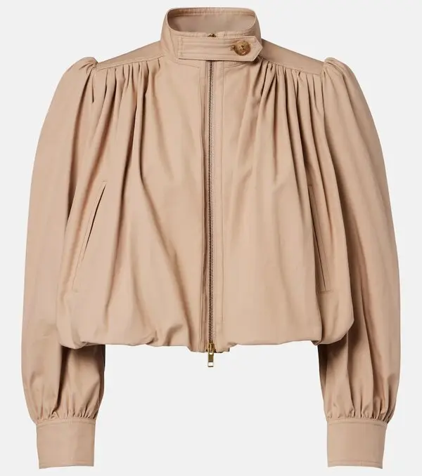 Chloé Gathered Cropped Cotton Canvas Jacket - Beige