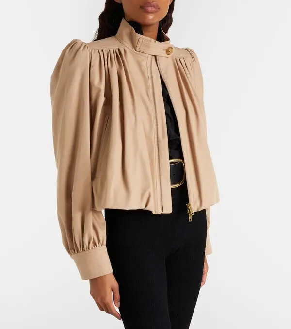 Chloé Gathered Cropped Cotton Canvas Jacket - Beige