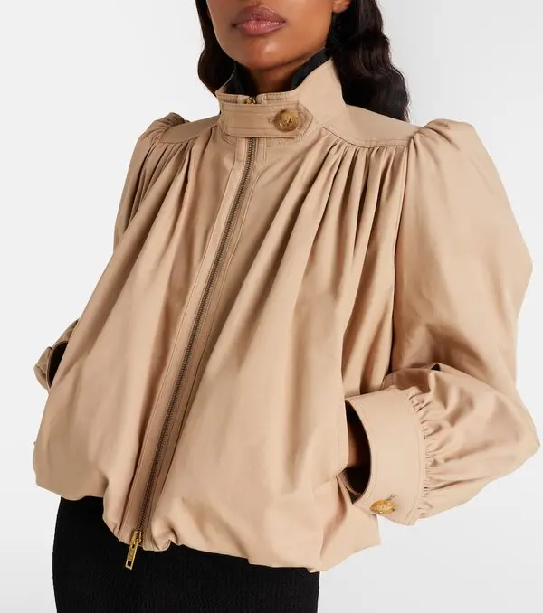 Chloé Gathered Cropped Cotton Canvas Jacket - Beige