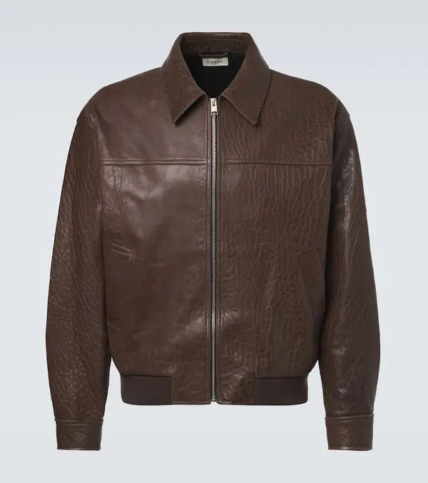 FRAME Leather Bomber Jacket - Brown