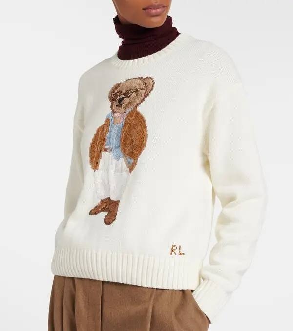 Polo Ralph Lauren Polo Bear Intarsia Cotton Sweater - White