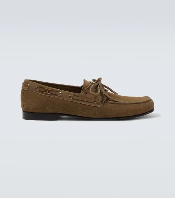 Valentino Garavani Palm Avenue Vlogo Suede Boat Shoes - Brown