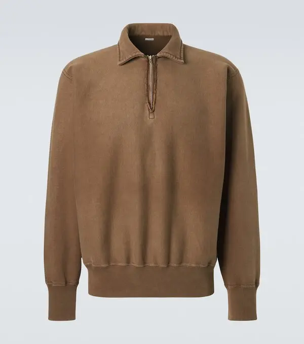 A.PRESSE Cotton Fleece Half-zip Sweatshirt - Brown