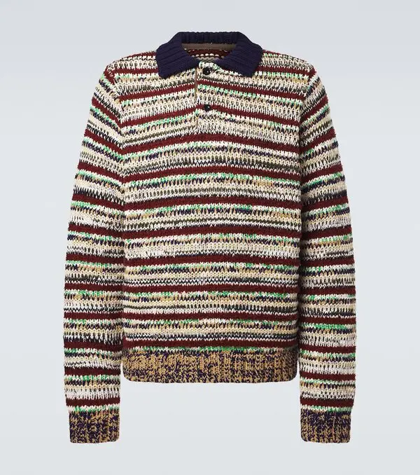 Sacai Striped Cotton-blend Polo Sweater