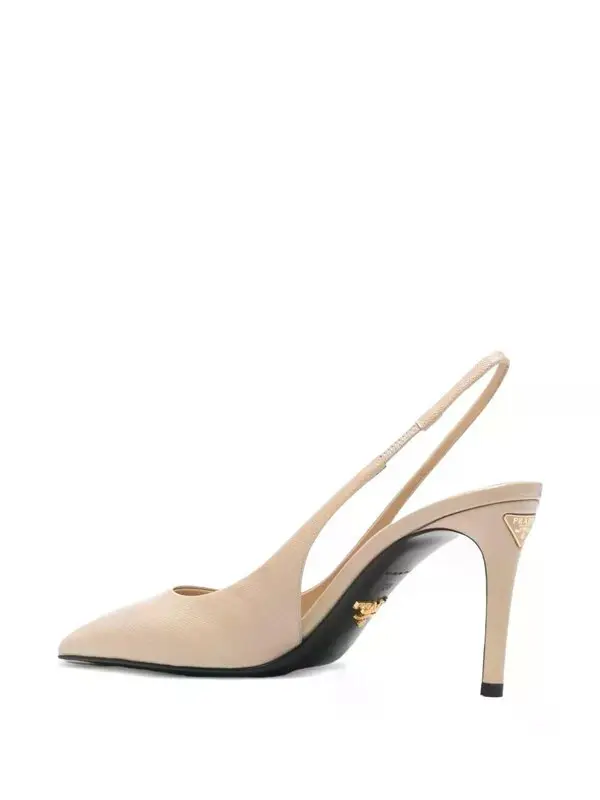 Prada Calf Leather Pointed Toe Slingback Heels - Neutrals