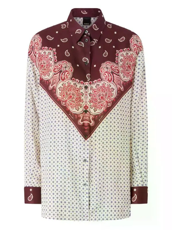Pinko Viscose Twill Shirt With Tie Motif - Neutrals