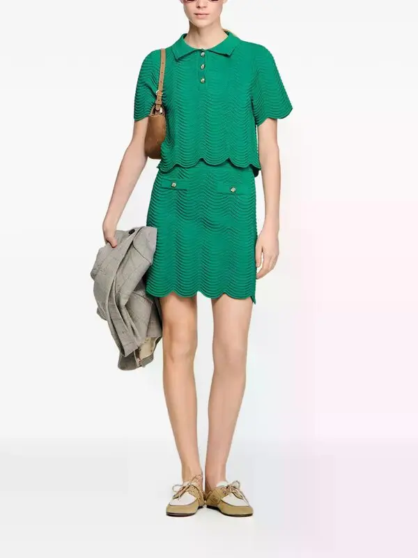 Sandro Wave-pattern Knitted Mini Skirt - Green