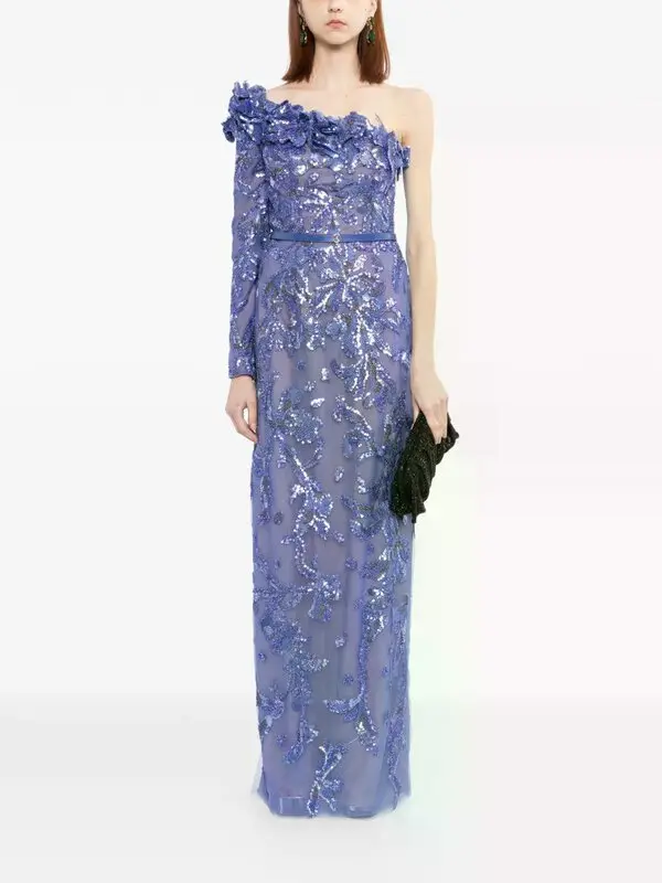 SAIID KOBEISY One-shoulder Embroidered Tulle Gown - Blue