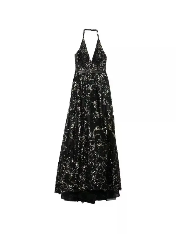 SAIID KOBEISY Embroidered Sequined Halterneck Gown