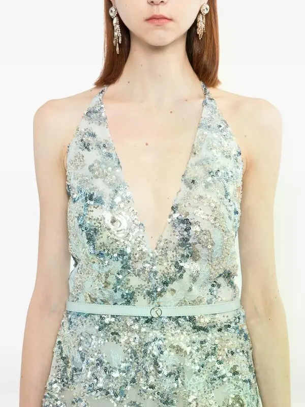 SAIID KOBEISY Embroidered Sequin Maxi Gown - Blue