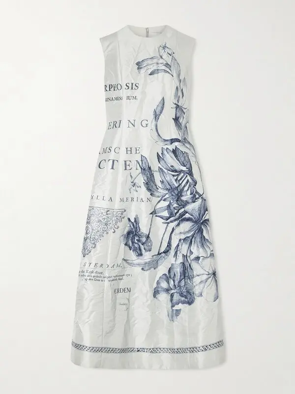 Erdem Floral-print Crinkled-satin Midi Dress - Gray