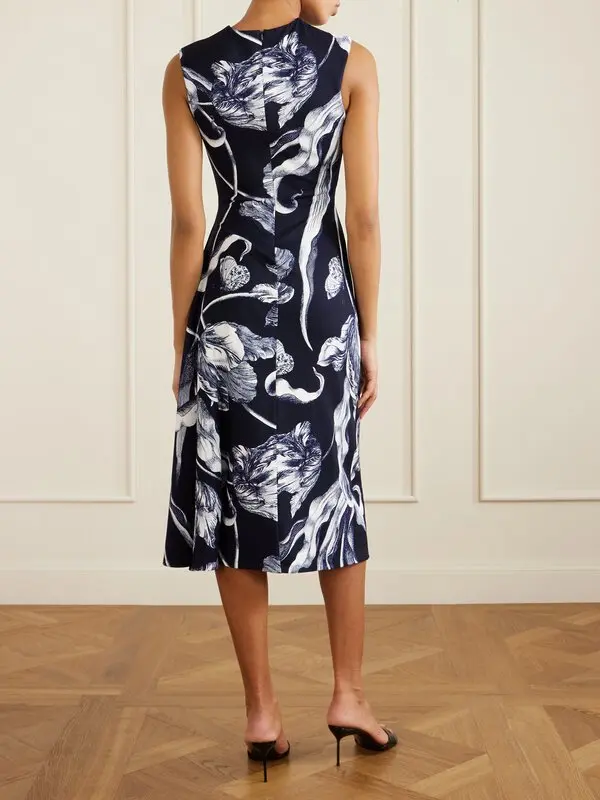 Erdem Gathered Floral-print Ponte Midi Dress