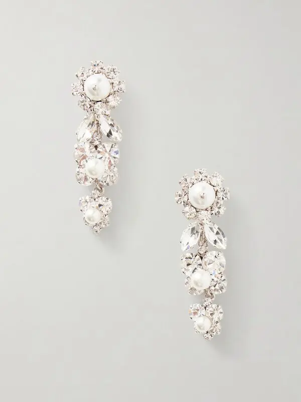 Simone Rocha Tone Crystal And Pearl-like Drop Earrings - Silver