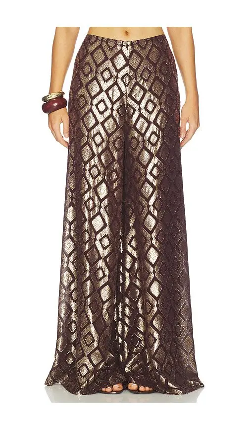 Alexis Maxine Pant Metallic Geometric Design - Brown