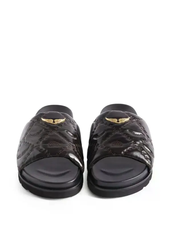 Zadig&Voltaire Padded Embroidered Leather Sandals - Brown