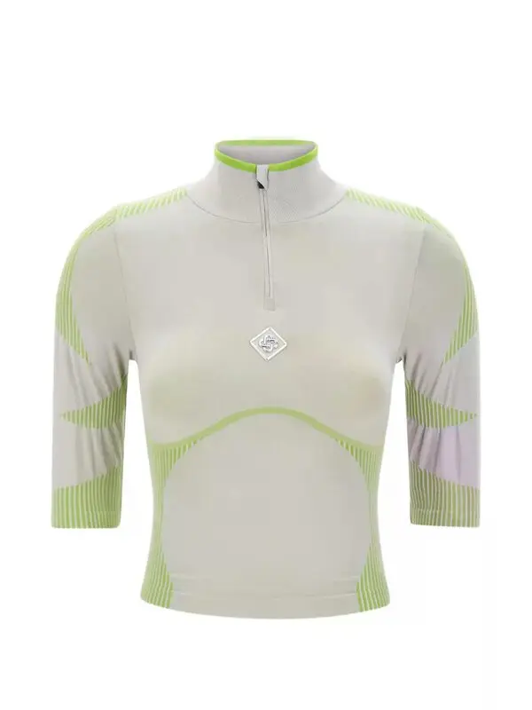 Casablanca Half-zip Logo Detail Ribbed Top - Neutrals