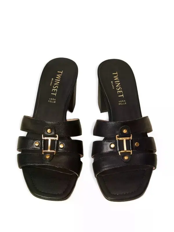 TWINSET Leather Mules With Logo Detail