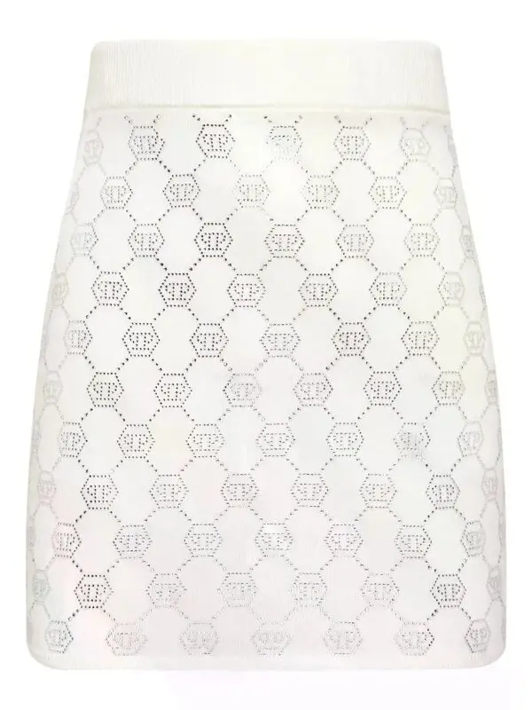 Philipp Plein Monogram Knitted Mini Skirt - Neutrals