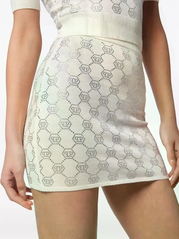 Philipp Plein Monogram Knitted Mini Skirt - Neutrals