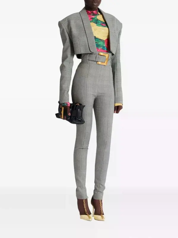 Balmain Check-pattern Trousers With Belt