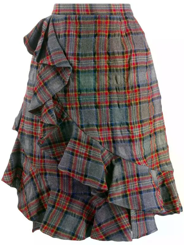 Julien David Ruffle Trim Plaid Skirt - Grey