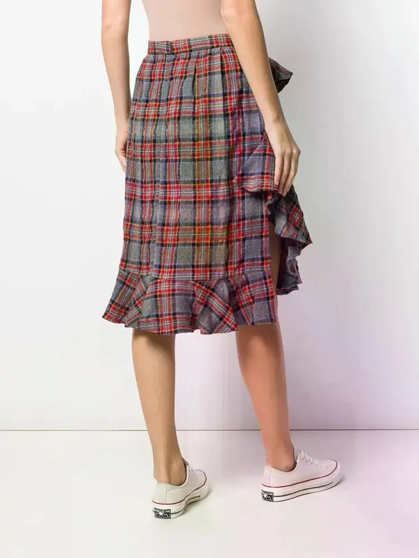 Julien David Ruffle Trim Plaid Skirt