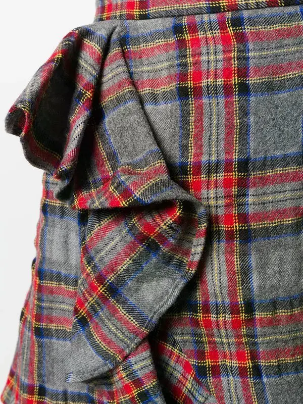 Julien David Ruffle Trim Plaid Skirt