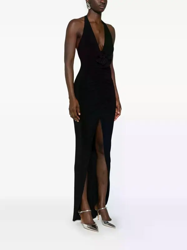 NISSA Floral Appliqué Ruched Gown