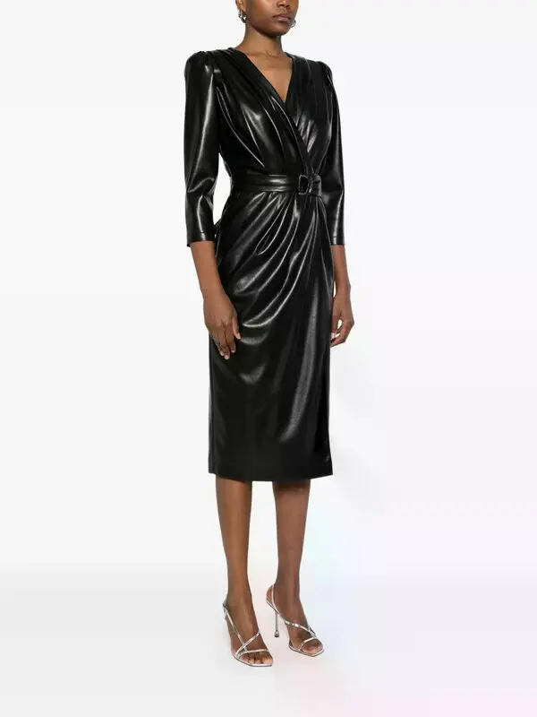 NISSA Faux Leather Midi Dress