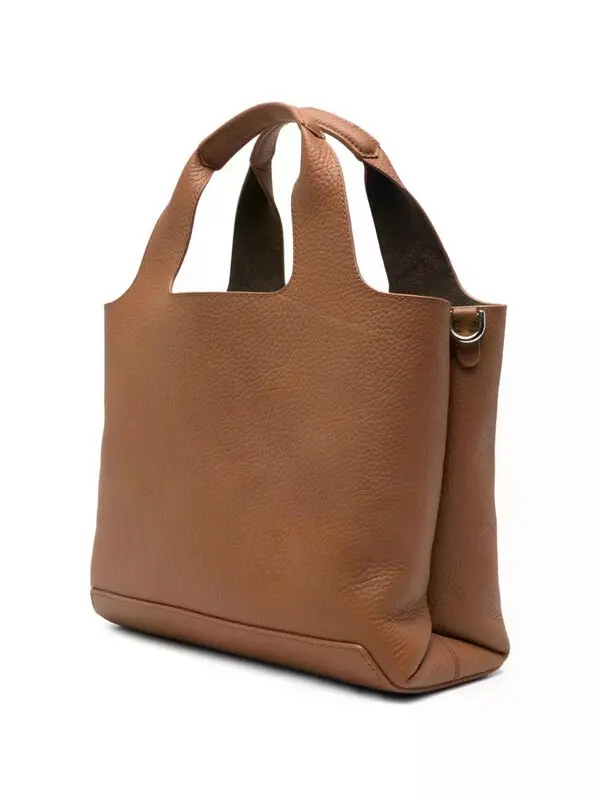 Hogan Logo Plaque Textured Tote Bag - Brown