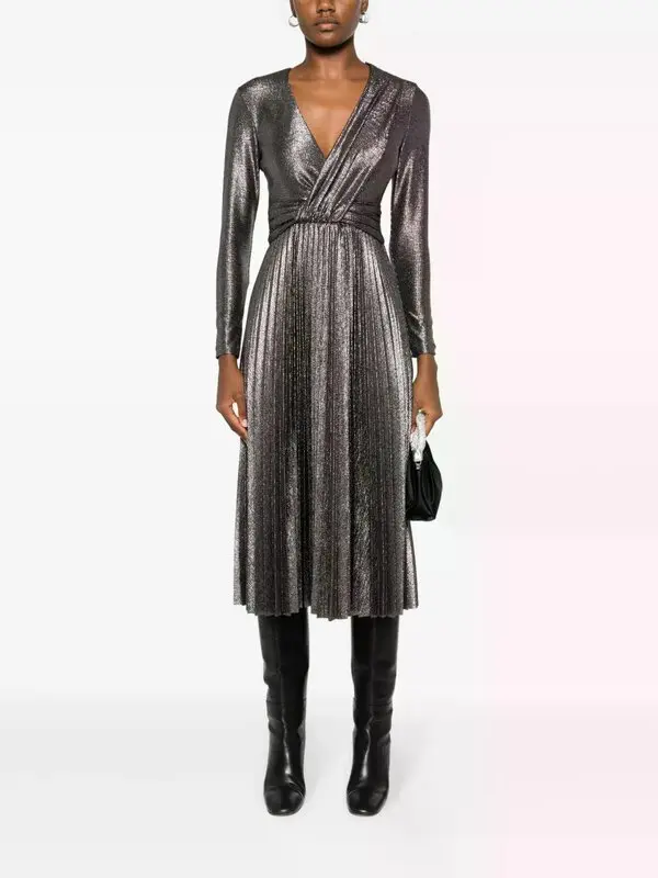 NISSA Pleated Lamé-effect Midi Dress